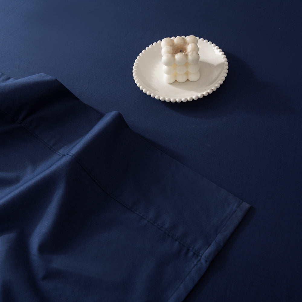 Casey Cotton Navy Flat Sheet | Long Single Bed Mega | My Linen