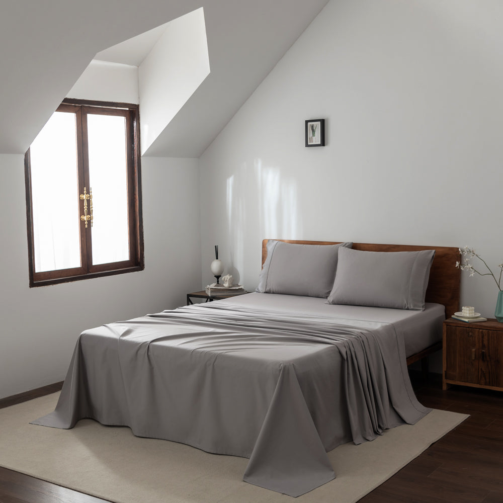 Casey Cotton Pewter Sheet Set | Queen Bed 40cm | My Linen