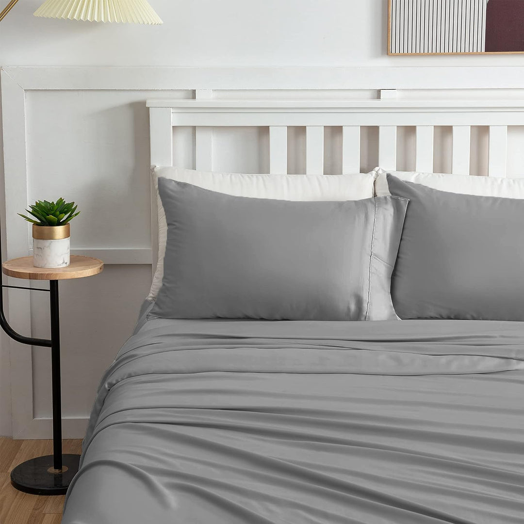 100 Bamboo Sheet Set 400tc Silver Queen My Linen
