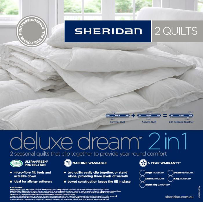 Sheridan Deluxe Dream 2 in 1 Quilt Doona 150-200GSM | Queen Bed – My Linen
