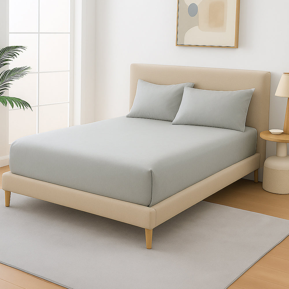 Cotton Percale Fitted Sheet Combo 300TC Dove Silver | King Single Bed ...