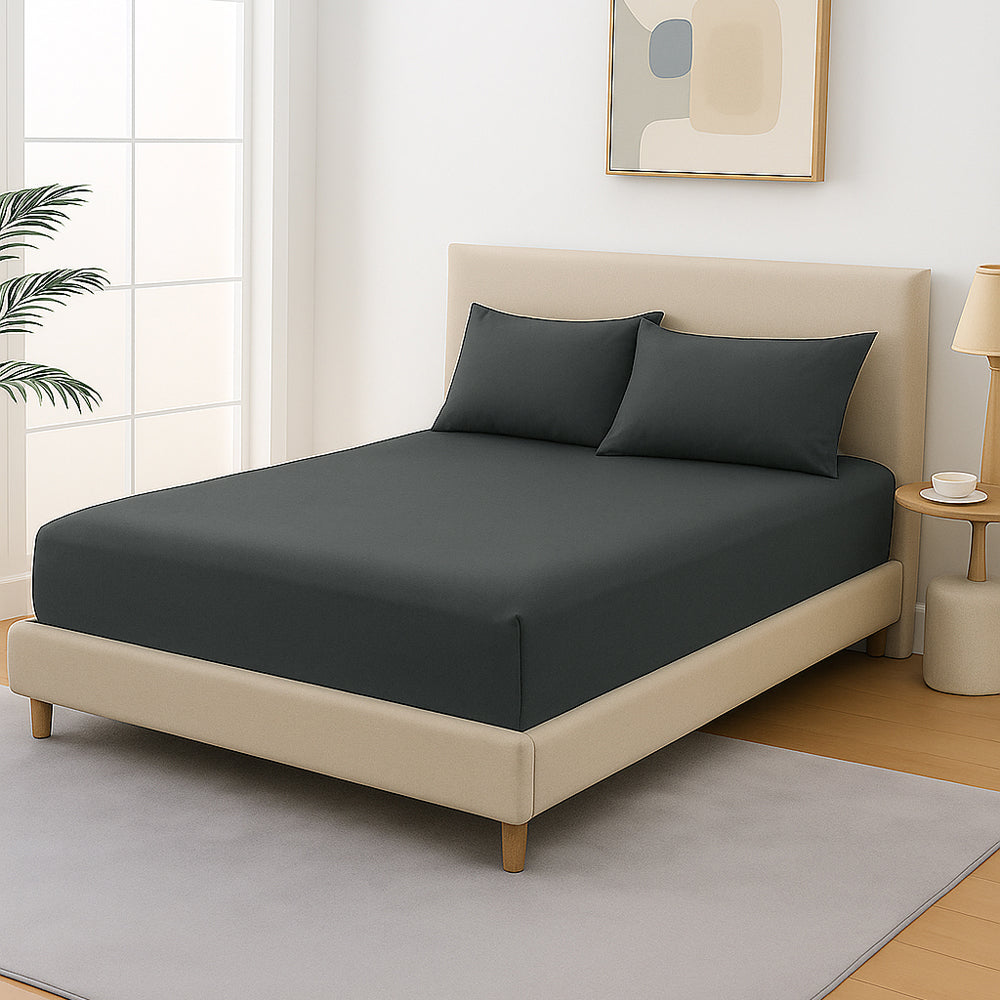 Cotton Percale Fitted Sheet Combo 300TC Slate Charcoal | King Bed – My ...